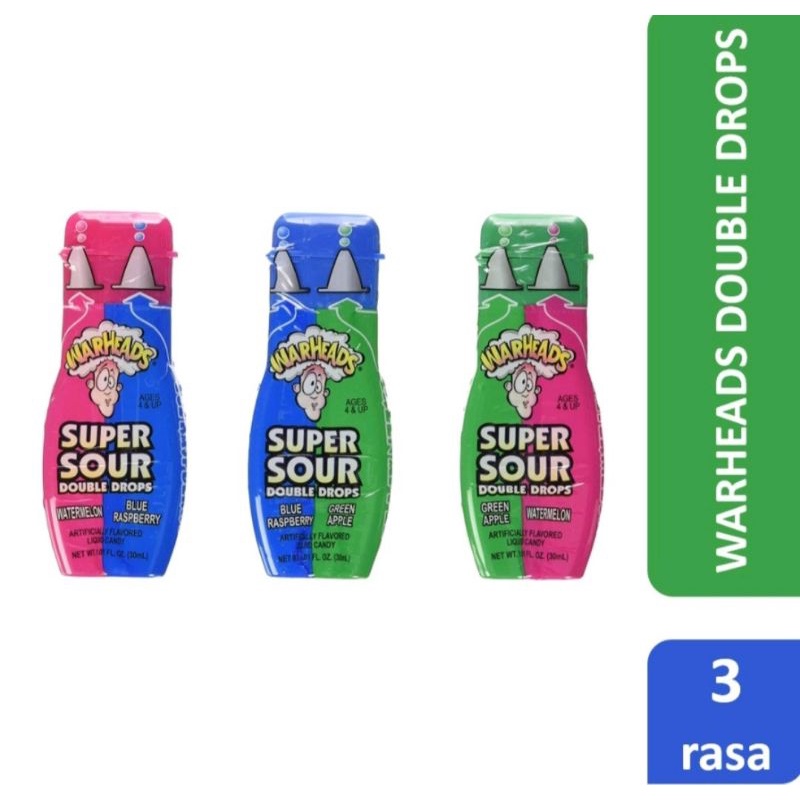 Jual Warheads Double Drops Permen Asam 2 rasa dalam 1 botol Green Apple ...