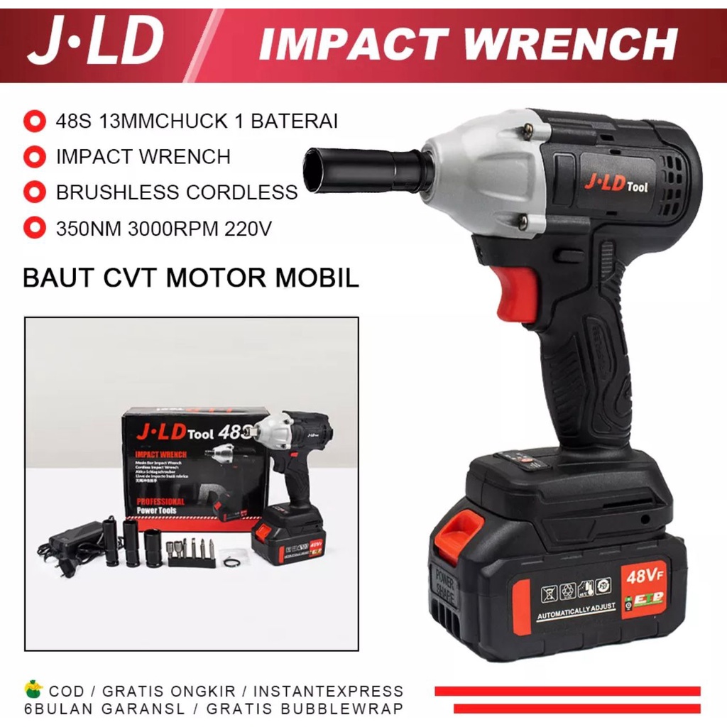 Jual JLD TOOL IMPACT WRENCH BRUSHLES 48S TORSI 350N.M 1 BATERAI 48VF ...