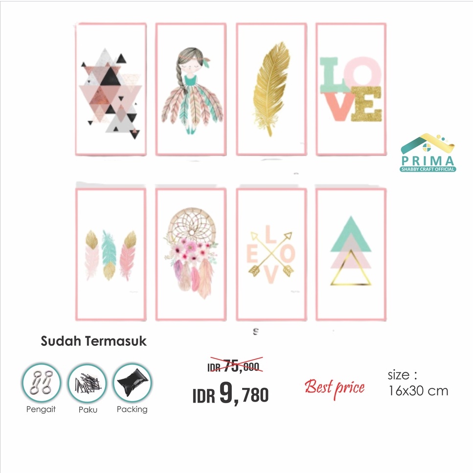 Jual Prima Shabby Craft Hiasan Dinding Rumah Pajangan Dekorasi Wall Decor Scandi Feather 30x16 ...