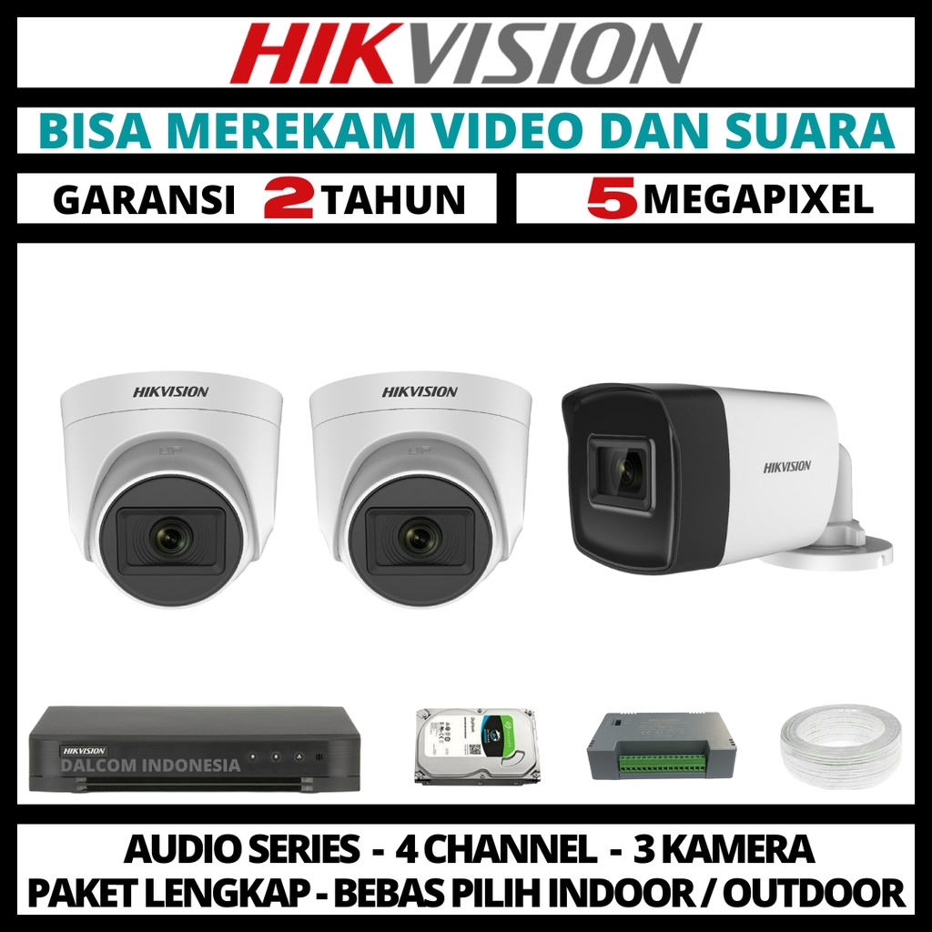 Jual PAKET CCTV HIKVISION 5MP 4 CHANNEL 3 CAMERA TURBO HD KAMERA CCTV ...