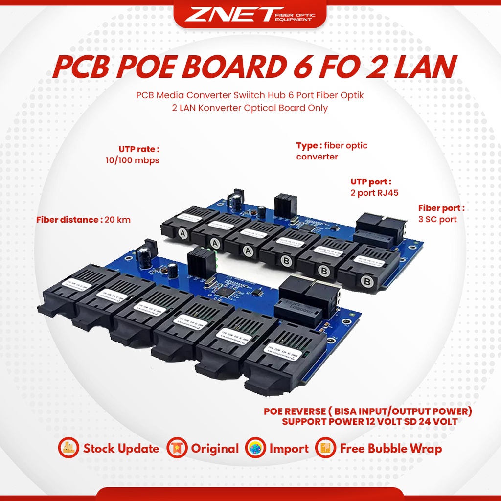 Jual POE 6FO 2LAN Media Converter PCB Board Konverter Fiber Optik ...