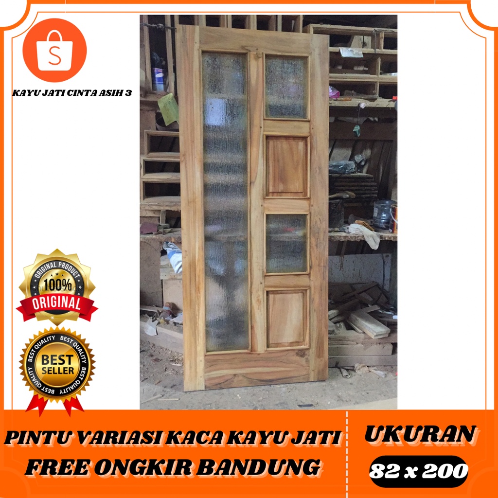 Jual PINTU JATI MODEL FULL KACA ES AIR 100% KAYU JATI | Shopee Indonesia