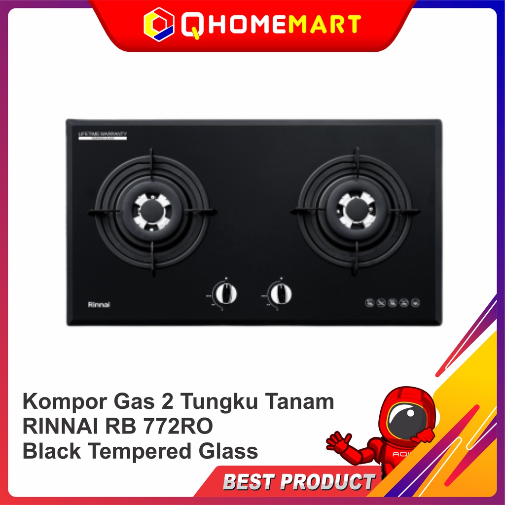 Jual Kompor Gas 2 Tungku Tanam RINNAI RB 772RO Black Tempered Glass | Shopee Indonesia