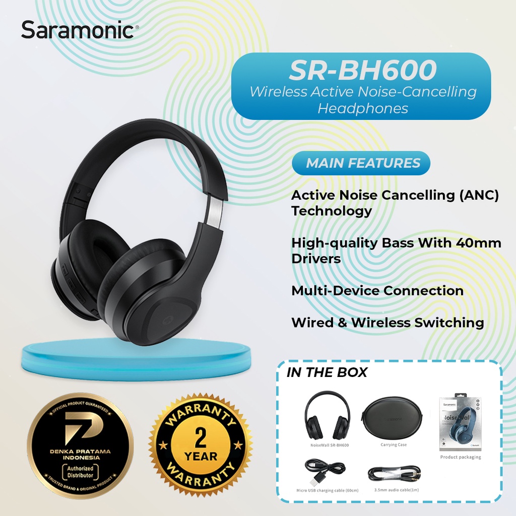 Jual Saramonic SR-BH600 Wireless Active Noise-Cancelling Headphones ...