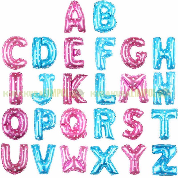 Jual (A-Z) Balon Foil Huruf Alphabet Balloon Biru Pink Satuan 40 cm ...