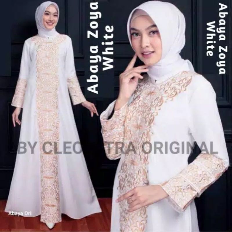 Jual abaya arab zoya putih dengan bordir yang super rapih | Shopee ...