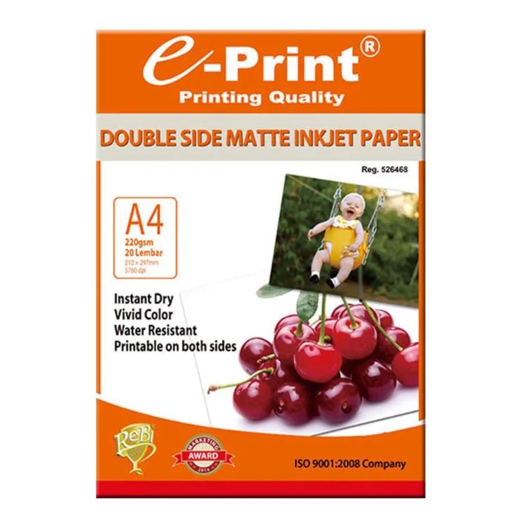 Jual Kertas Foto E-Print Double Side Matte Inject Paper A4 220gsm 20's ...