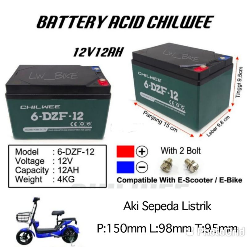 Jual Aki Baterai Sepeda Listrik Battery Acid 12V 12AH CHILWEE 6-DZF-12 TIAN NENG ORIGINAL ...