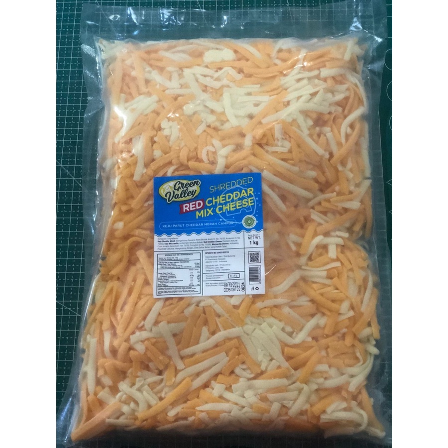 Jual Red Cheddar mix Cheese Shredded Green Valley - 1 Kg | Shopee Indonesia