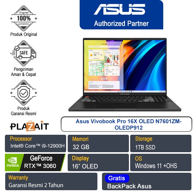 Jual Asus Vivobook Pro 16X Creator N7601ZM-OLEDP912/Intel Core i9 ...