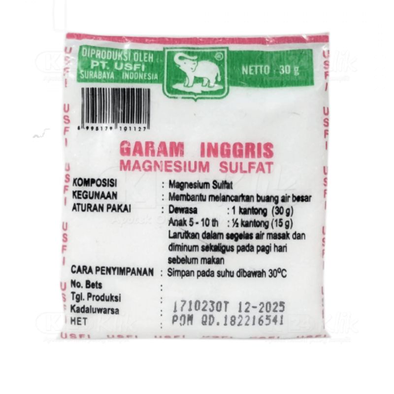 Jual Garam Inggris 30Gr Obat Untuk Melancarkan Buang Air Besar | Shopee ...