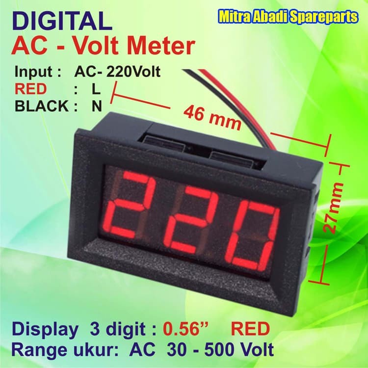 Jual Digital Voltmeter AC 75-380Volt 0,56" warna led nyala merah ...