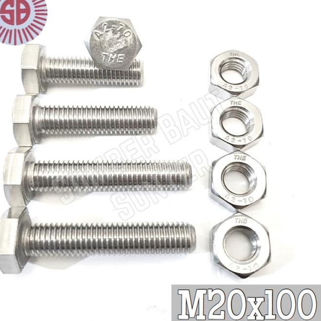 Jual M20x100 Baut Mur Hexagon Stainless 304 SS Hex 20x100 | Shopee ...