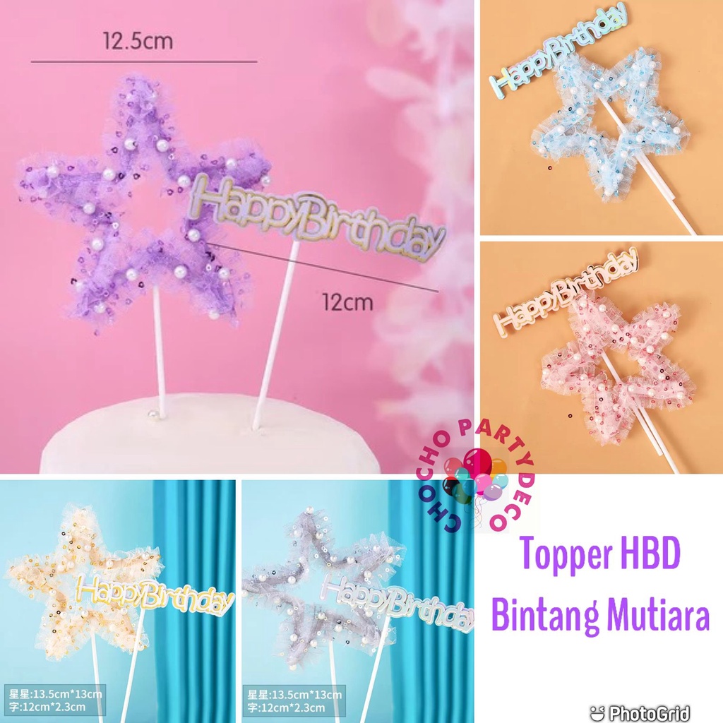 Jual Topper Happy Birthday BINTANG MUTIARA / Topper kue Happy Birthday ...