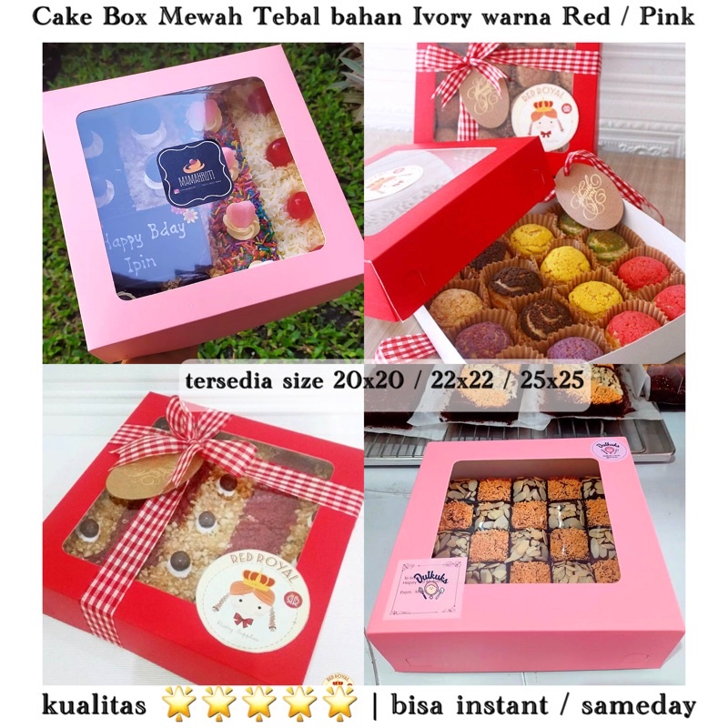 Jual Kotak Kue Mewah 20x20 / 22x22 / 25x25 Box Kue Red / Pink / Tosca ...
