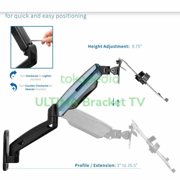 Jual Alas Bracket Holder Laptop Wall Mount Arm Stand Notebook Dinding ...