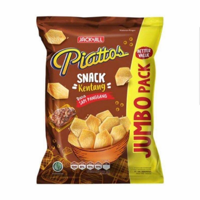 Jual Piatos Snack kentang rasa sapi panggang / sambal geprek JUMBO pac ...