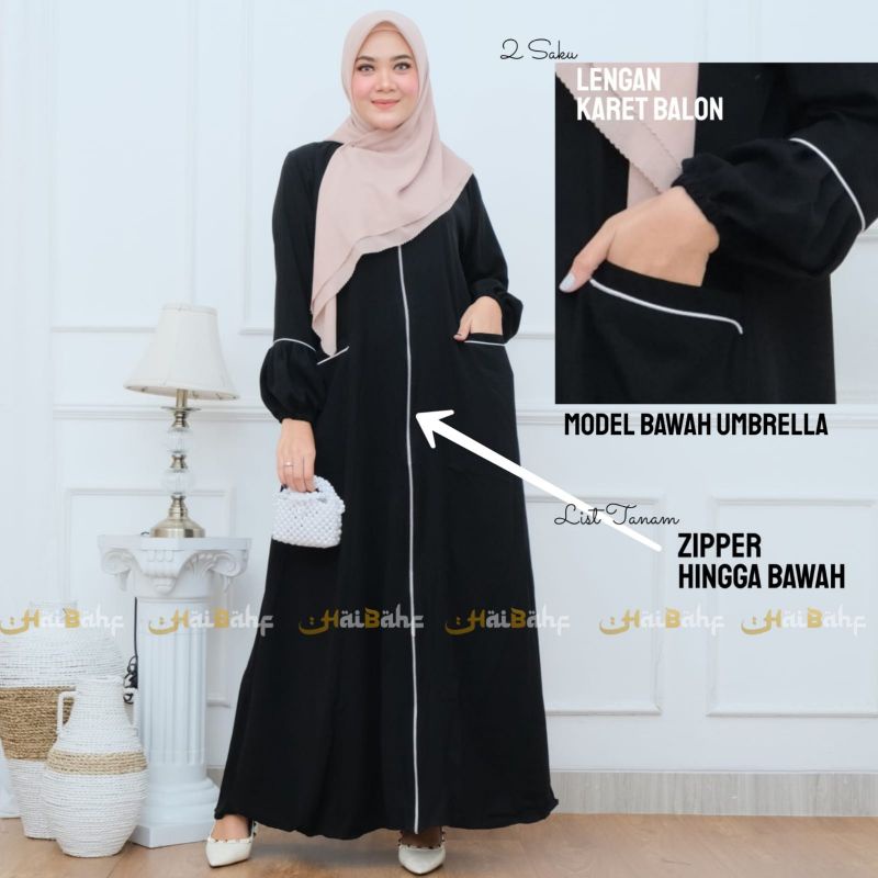 Jual Abaya Hitam List Putih Abaya Remaja Bahan Jetblack Basic Polos ...