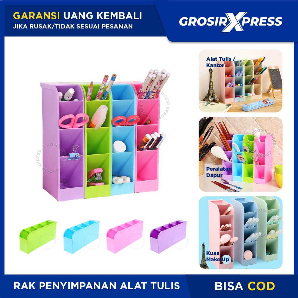 Jual Rak Pensil Mini 4 Sekat Wadah Tempat Alat Tulis Storage Box Pulpen ...