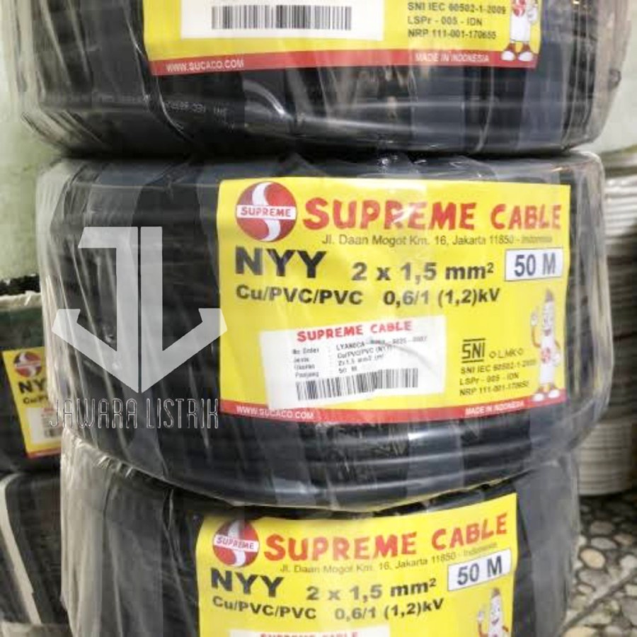 Jual SUPREME KABEL NYY 2x1,5 MM HITAM KAWAT 50M 50 M METER Murah | Shopee Indonesia
