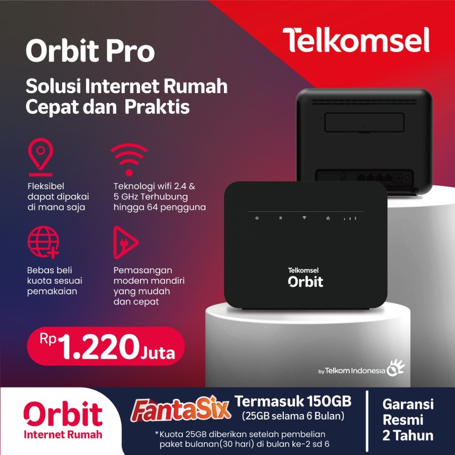 Jual Home Router Orbit Pro 2Band WiFi 4G High Speed Free 50GB Garansi Resmi - 150GB(6BLNx25GB ...