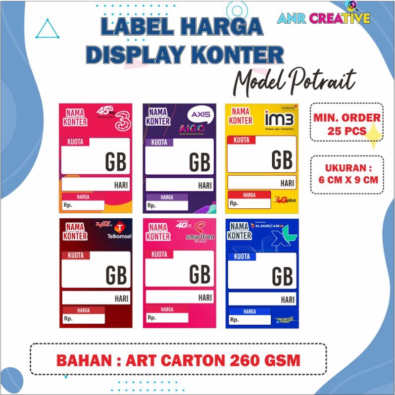 Jual Label Harga Voucher Konter/ Display Etalase Konter / Model Potrait ...