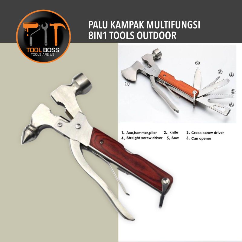 Jual PALU KAMPAK MULTIFUNGSI 8 IN 1 TOOLS OUTDOOR | Shopee Indonesia