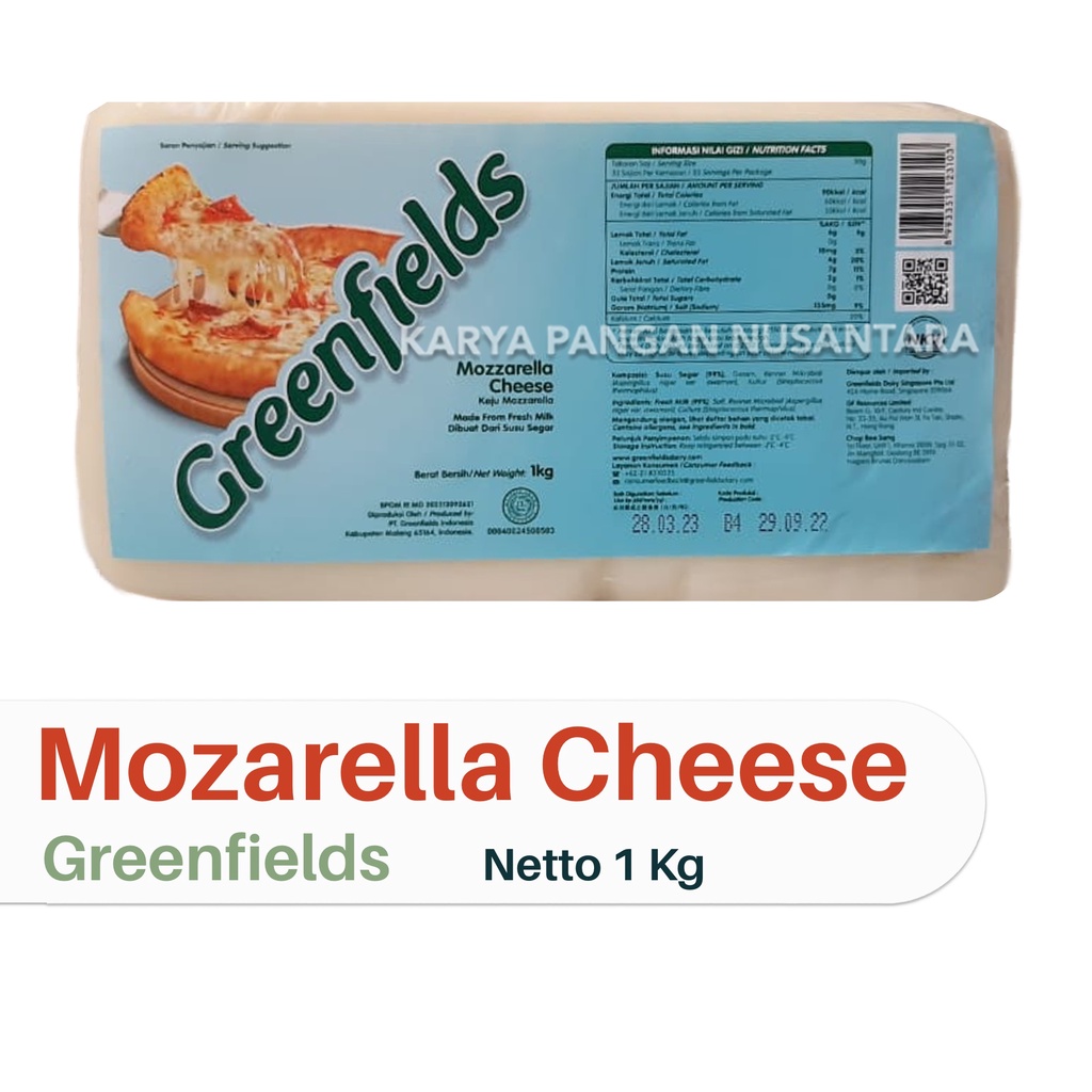Jual GREENFIELDS MOZZARELLA CHEESE 1KG KEJU MOZARELLA GREENFIELD CHEESE ...