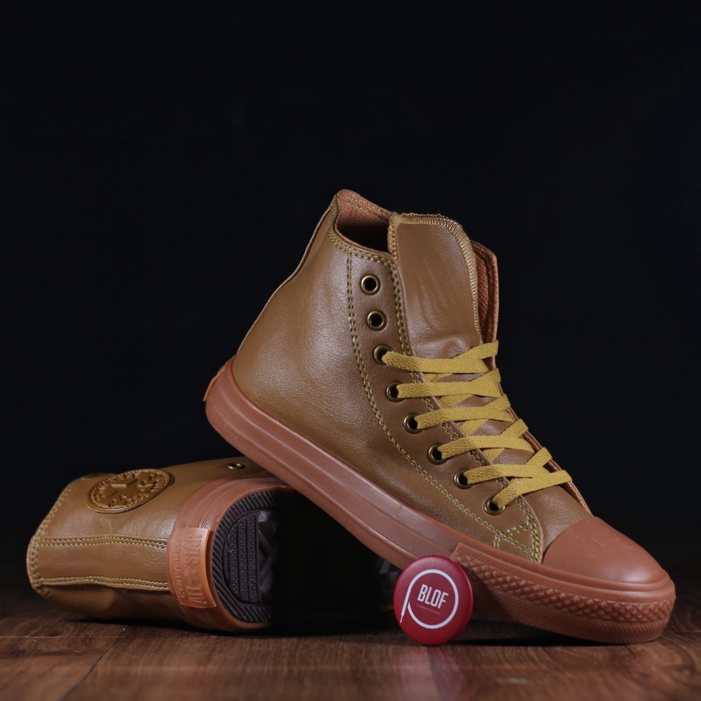 Jual Sepatu Pria dan Wanita Converse Kulit Leather High Coklat Muda Sol ...