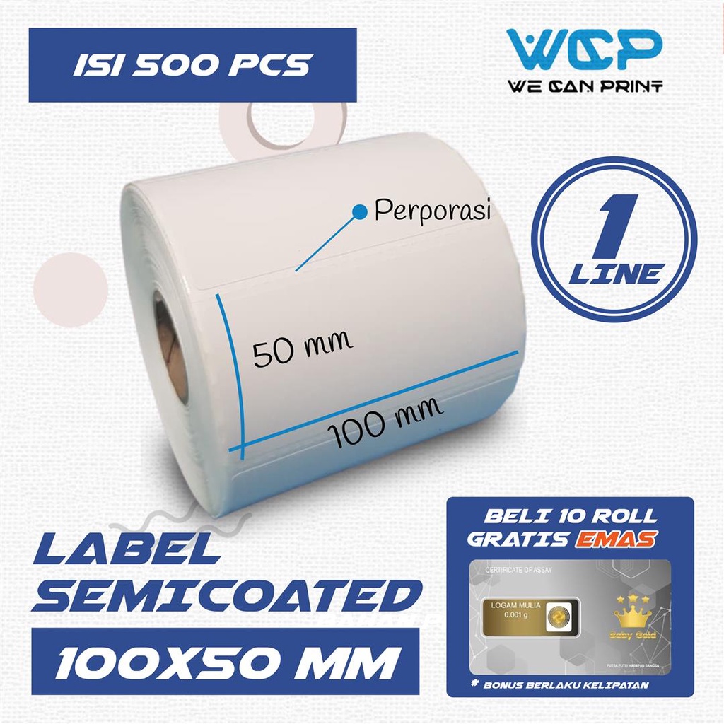 Jual Sticker Label Printer Barcode Kertas Stiker Semicoated 100mm x 50mm 100x50 mm isi 500 pcs ...