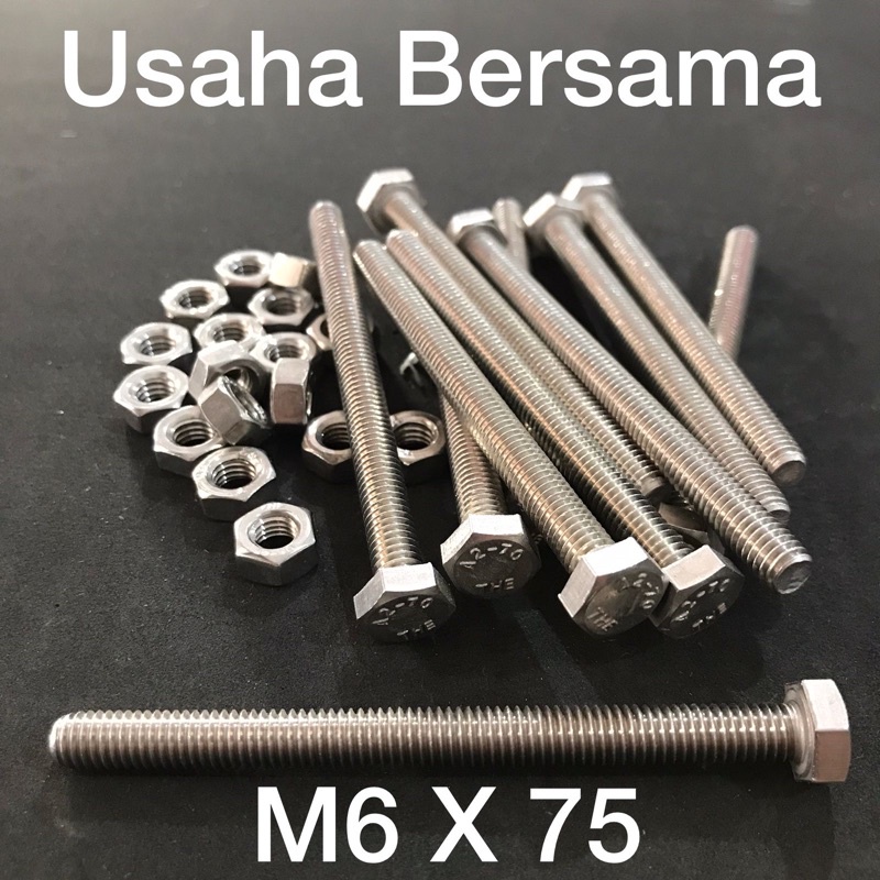 Jual BAUT MUR M6X 75 STAINLESS STEEL SS BAUT MUR M6 X 75 SUS 304 ANTI KARAT KUNCI 10 | Shopee ...