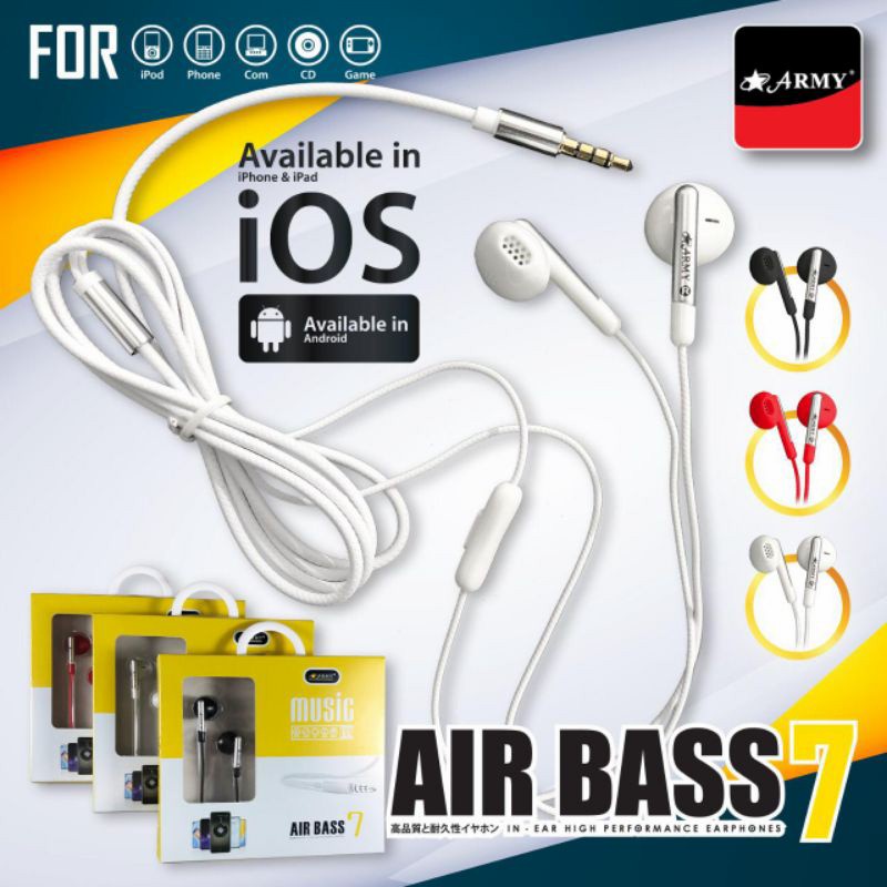 Jual HEADSET ARMY AIR BASS 7 AVAILABLE FOR IOS & ANDROID JACK 3.5mm ...