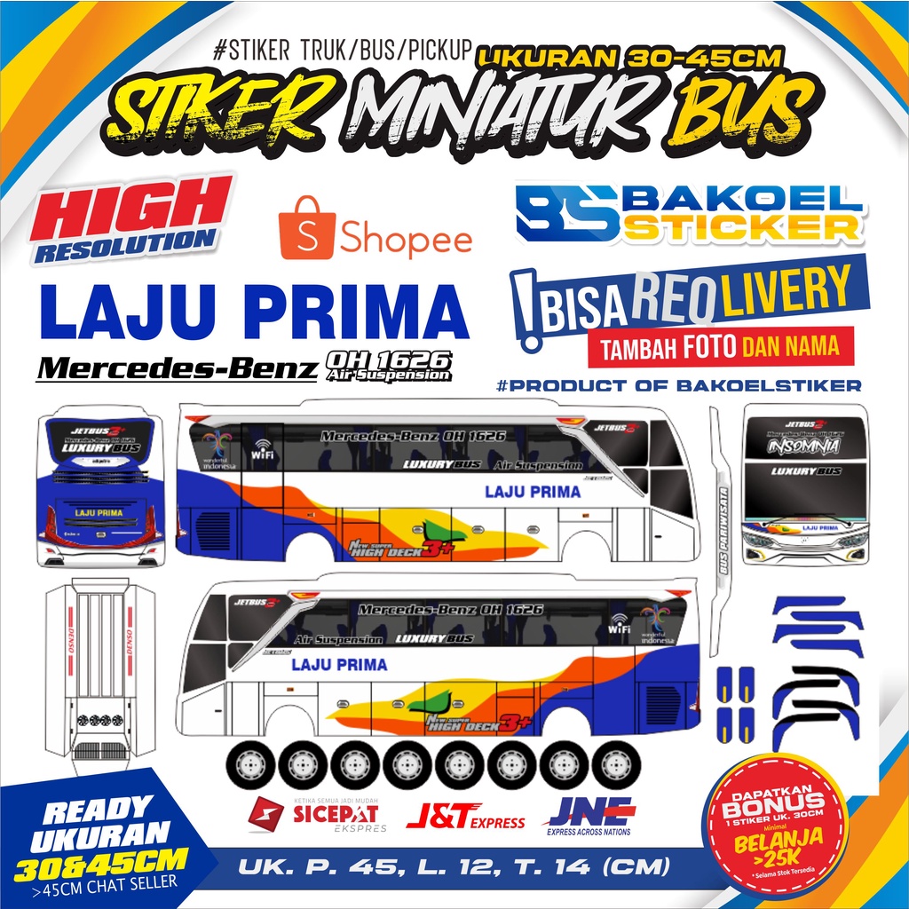 Jual Stiker Miniatur Bus JB3 Ukuran 30-45cm LAJU PRIMA | DAMRI | SUMBER ...