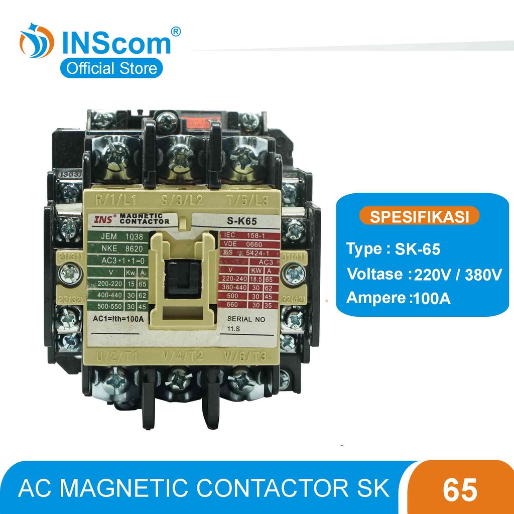 Jual MAGNETIC CONTACTOR SK-65 220V 380V INSCOM / AC KONTAKTOR SK 65 ...