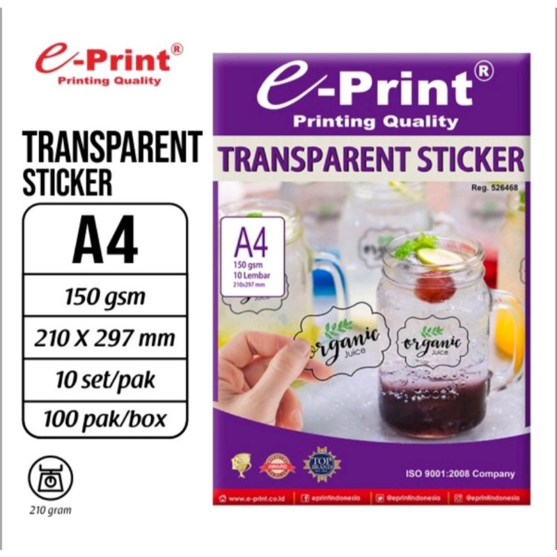 Jual Stiker Transparant E-Print Transparent Sticker A4 150Gr@10 ...