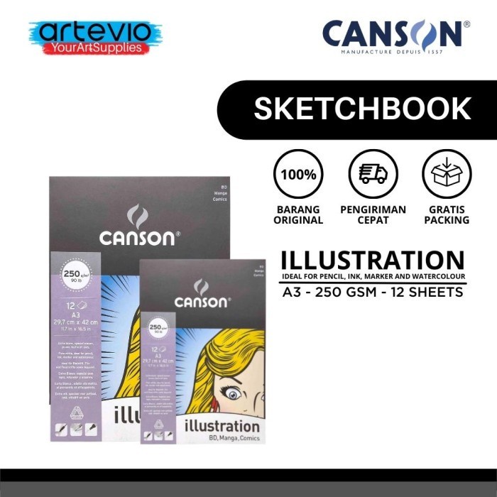 Jual Buku Sketsa / Sketch Book / Illustration Book Canson A3 12 Sheets ...