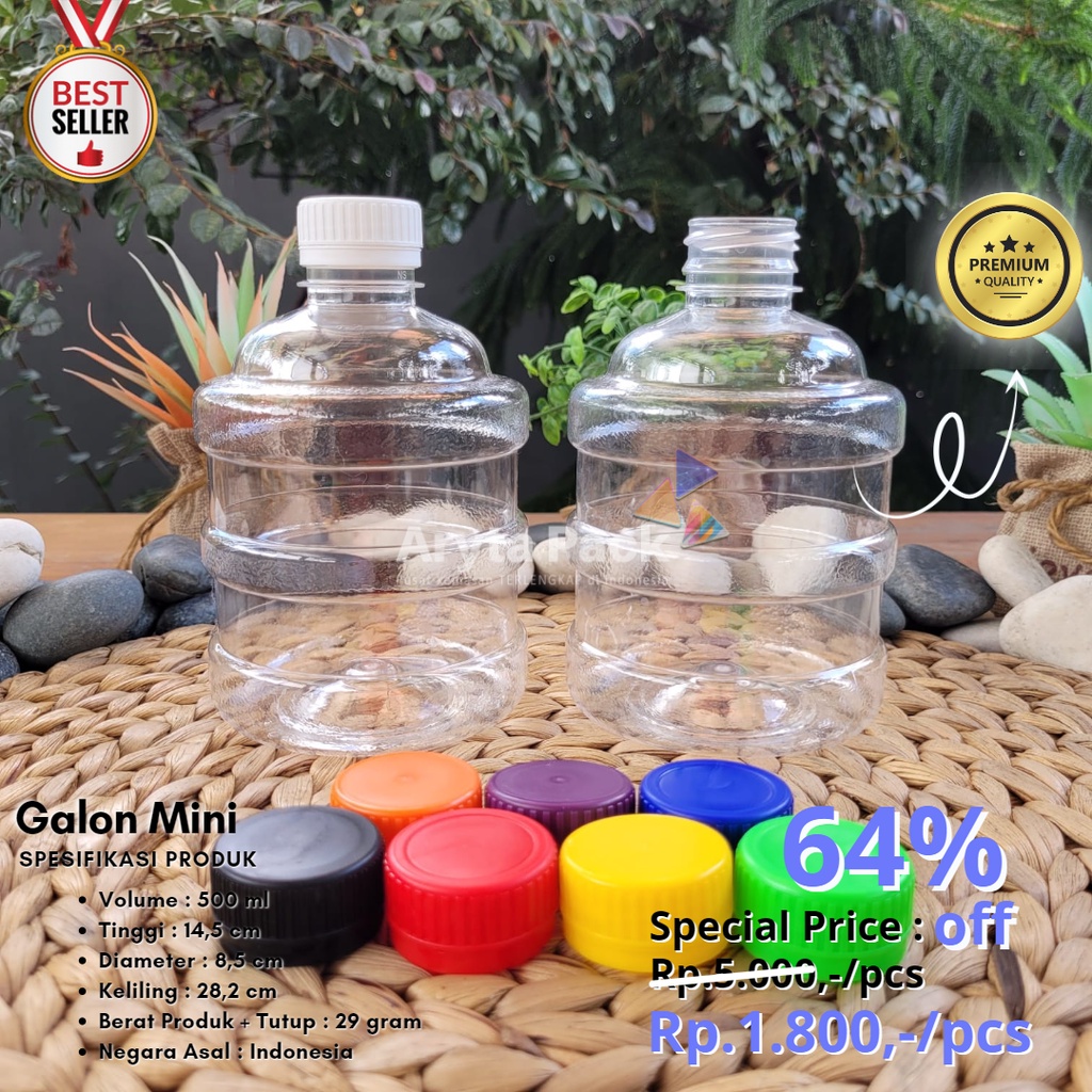 Jual Botol palstik PET 500ml galon mini minuman mineral tutup LN warna ...