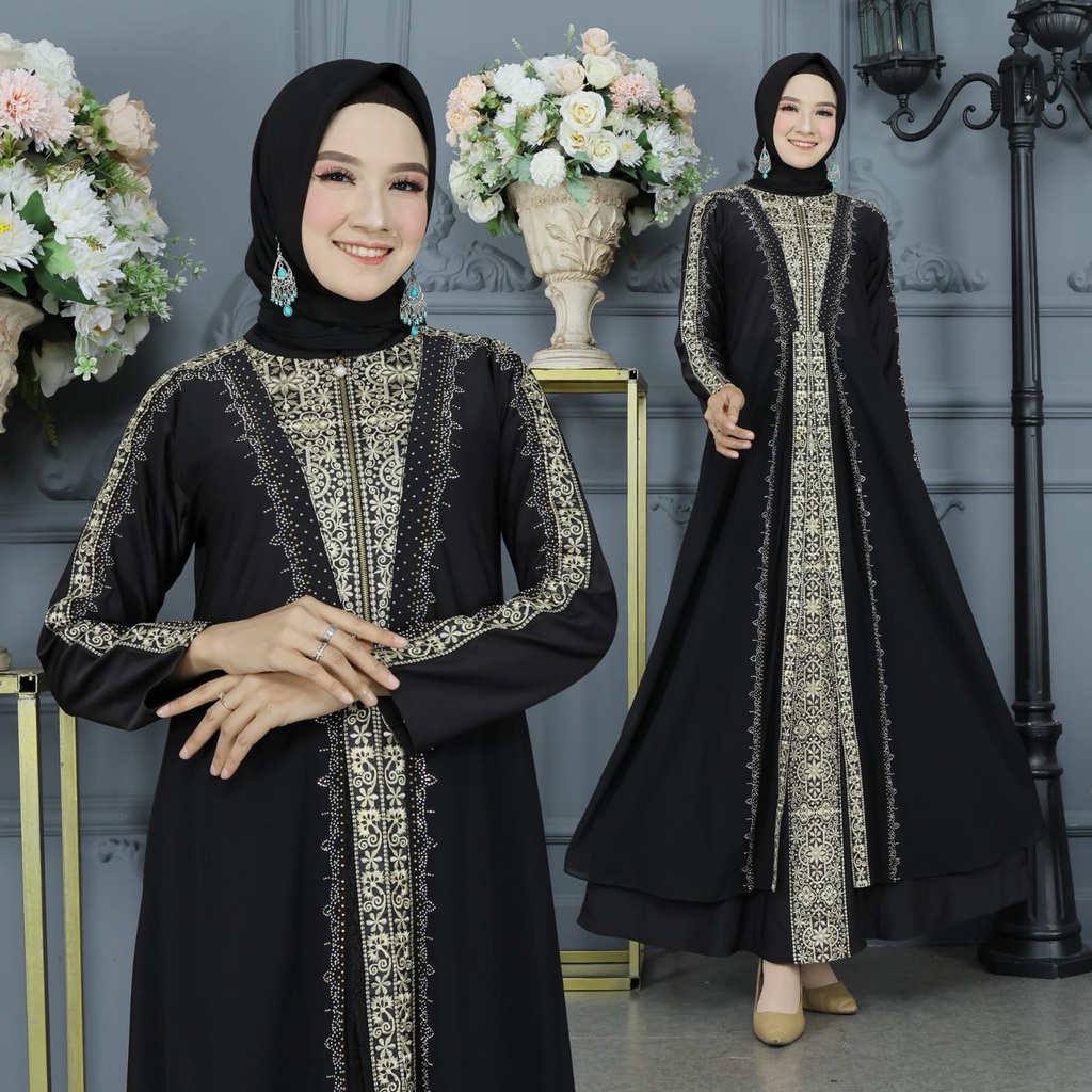 Jual ABAYA TURKEY HITAM FULL BORDIR PAYET CERUTY MIX JERSY//DRESS ...