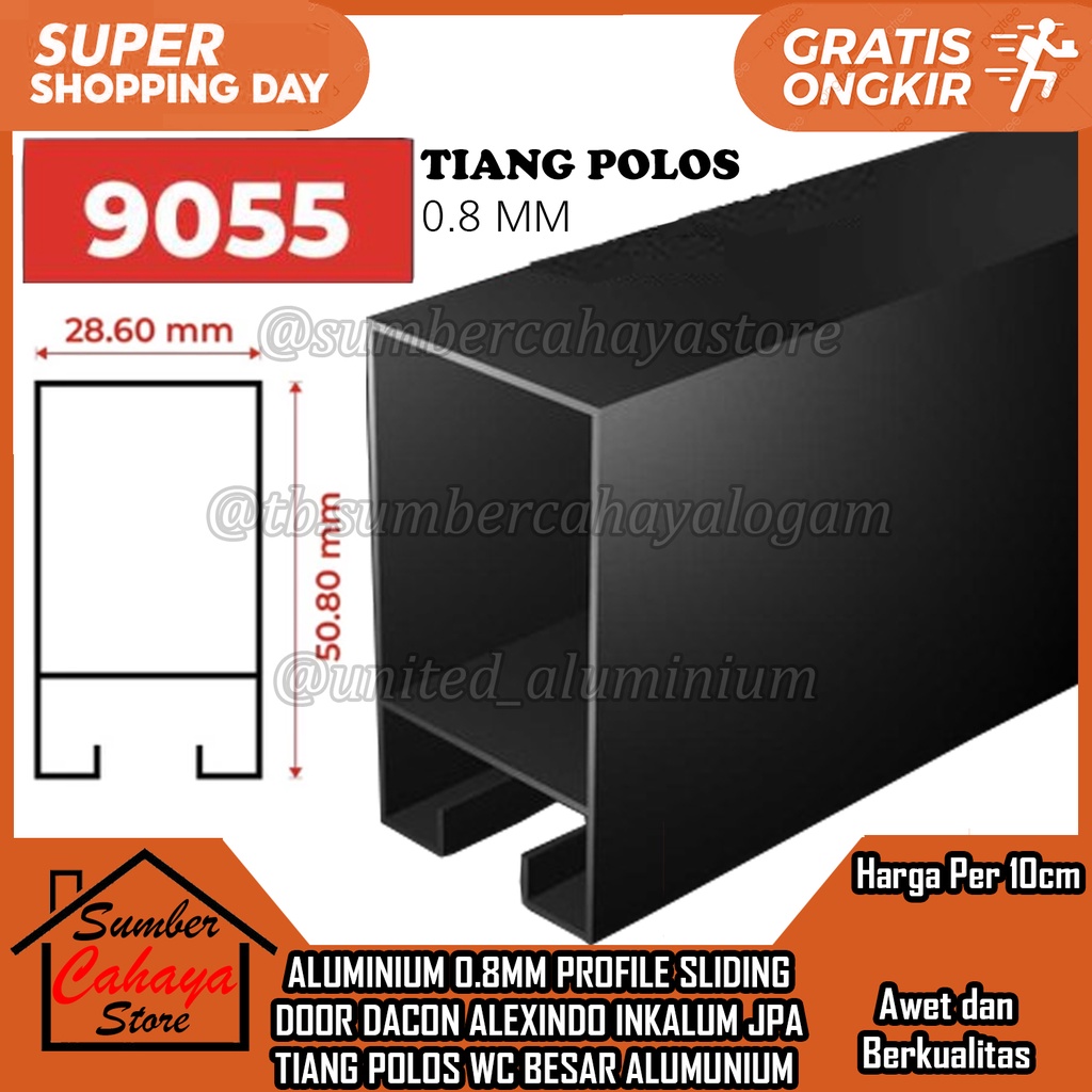 Jual Aluminium Tiang Polos 9055 Sliding Door Alumunium PER 10 CM ...