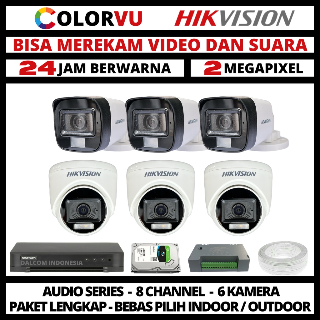 Jual PAKET CCTV HIKVISION COLORVU 2MP 8 CHANNEL 6 KAMERA COLORFUL ...