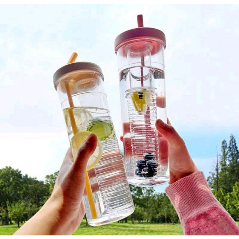Jual Botol Air Minum Infused Water Botol Minum Transparan Sedotan Lipat ...