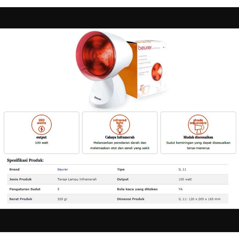 Jual BEURER IL 11 LAMPU TERAPI INFRARED 100 WATT SINAR MERAH | Shopee ...
