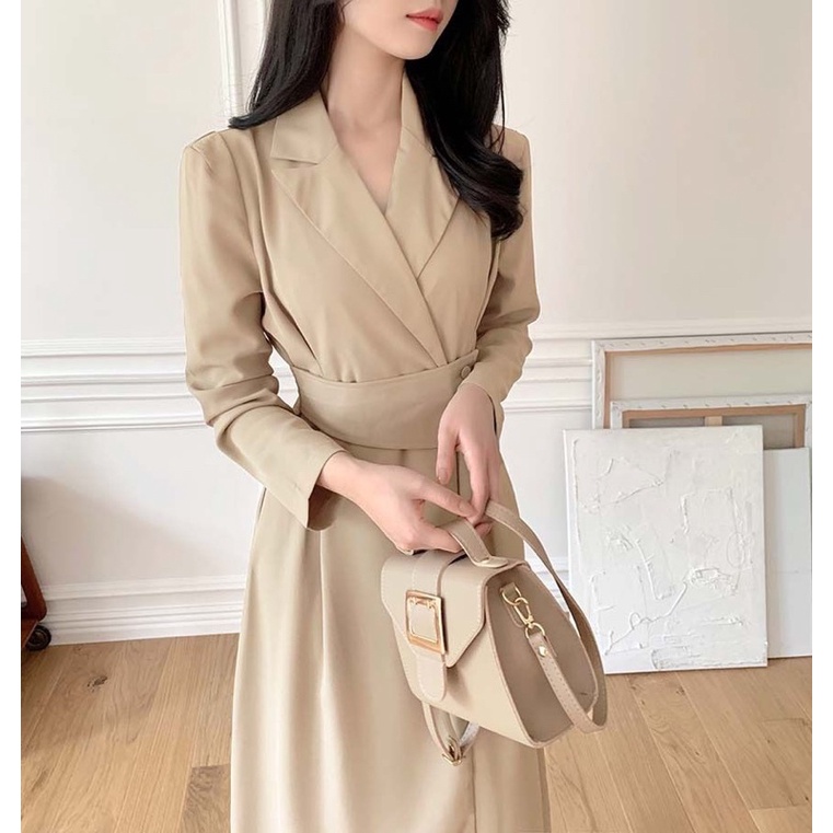 Jual Bian Dress Korean Simple Basic Polos Dinner Casual Gaun Formal ...