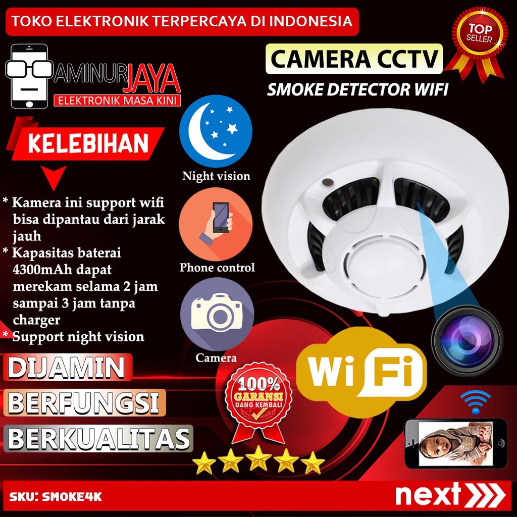 Jual Kamera IP CCTV Detector Smoke 4k Wireles Wifi Control Jarak Jauh ...
