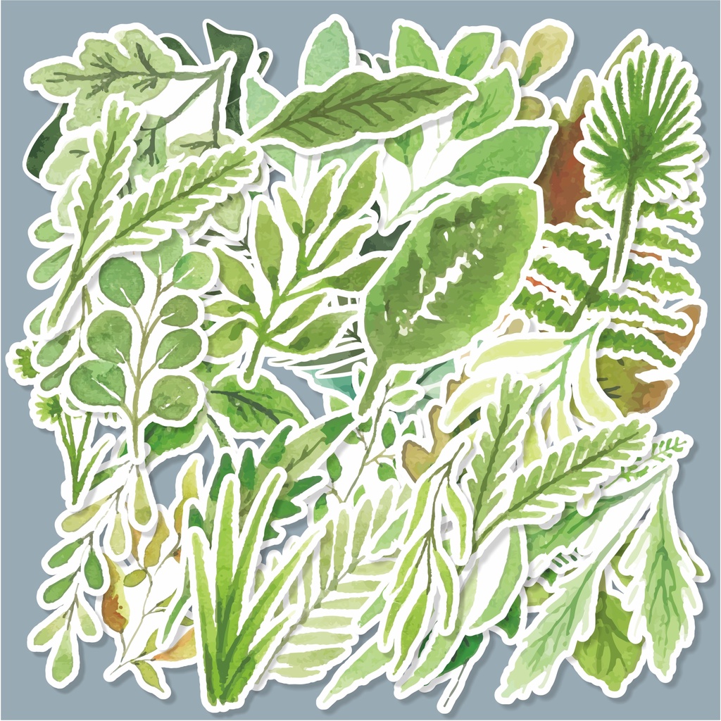 Jual ( 50 pcs )stiker hp random/satuan/murah tema DAUN-watercolor ...