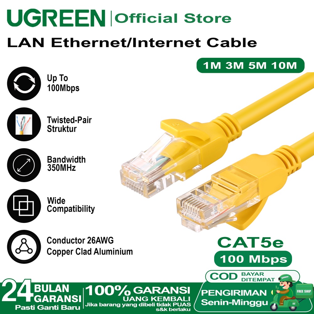 Jual UGREEN Kabel LAN RJ45 Cat 5e UTP Gigabite Ethernet 100Mbps 1M 3M ...