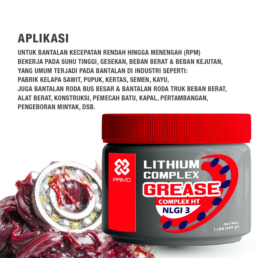 Jual Lithium Complex Hi Temp Grease NLGI 3 PRIMO Complex HT Merah Pail ...