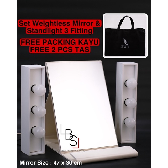 Jual SET VANITY LIGHT BOX & WEIGHTLESS FOLDING MIRROR + PACKING KAYU ...