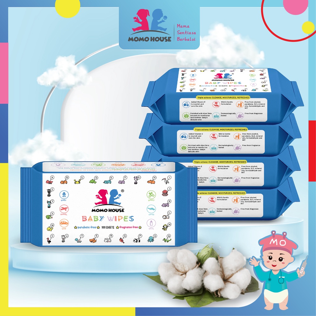 Jual [100pcs] MOMO HOUSE Tissue Basah Tisu Basah Bayi Tisu Basah Tissue ...