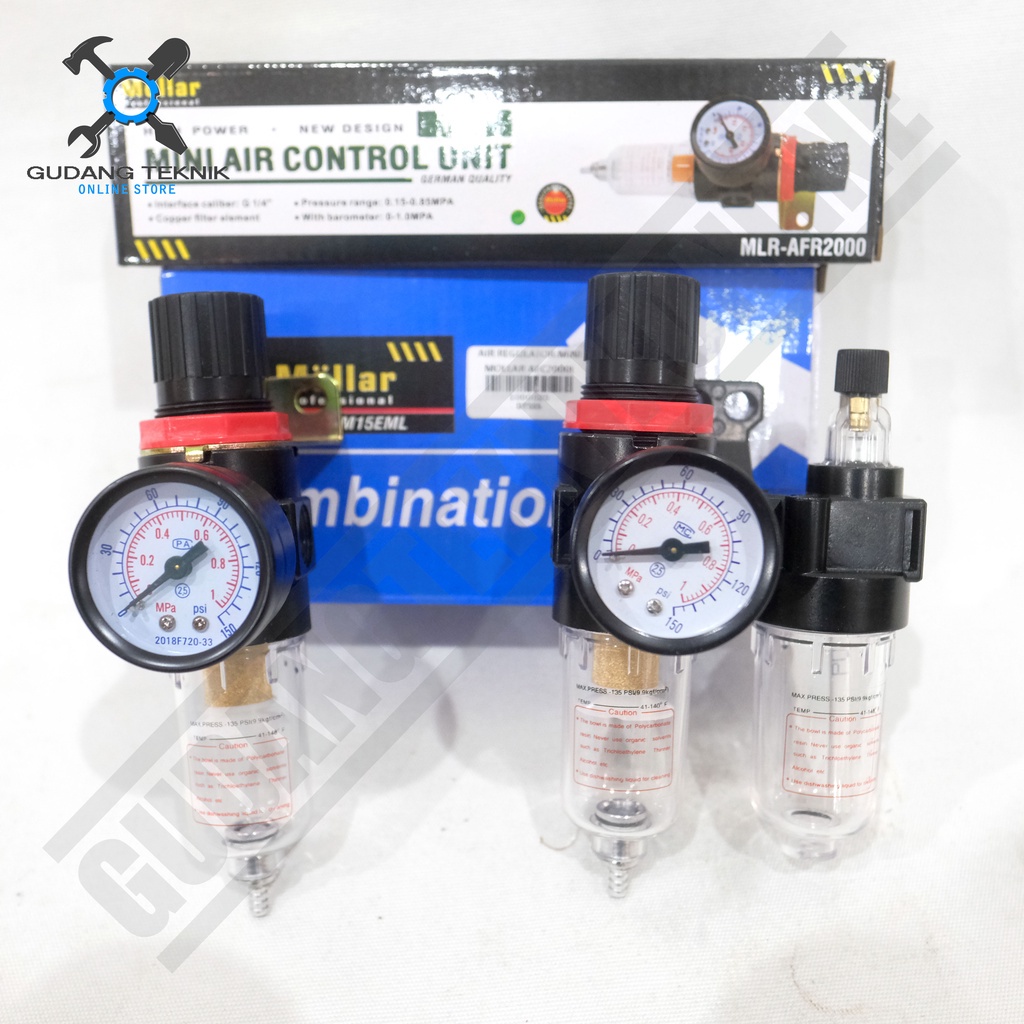 Jual Mini Air Control Unit Single Double 1/4" MOLLAR / Filter Air Kompresor Udara Regulator ...